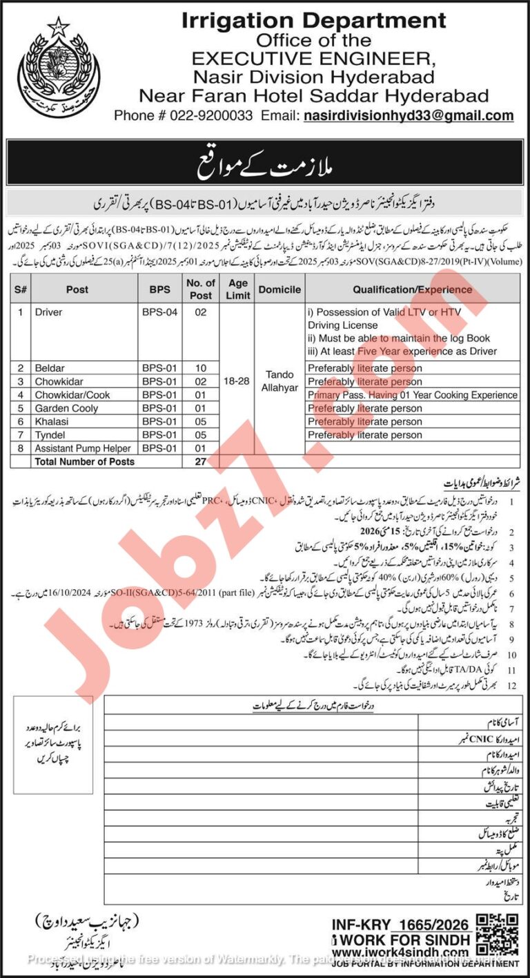 Irrigation Department Jobs 2026 Latest Career Opportunities - Jobz7.com